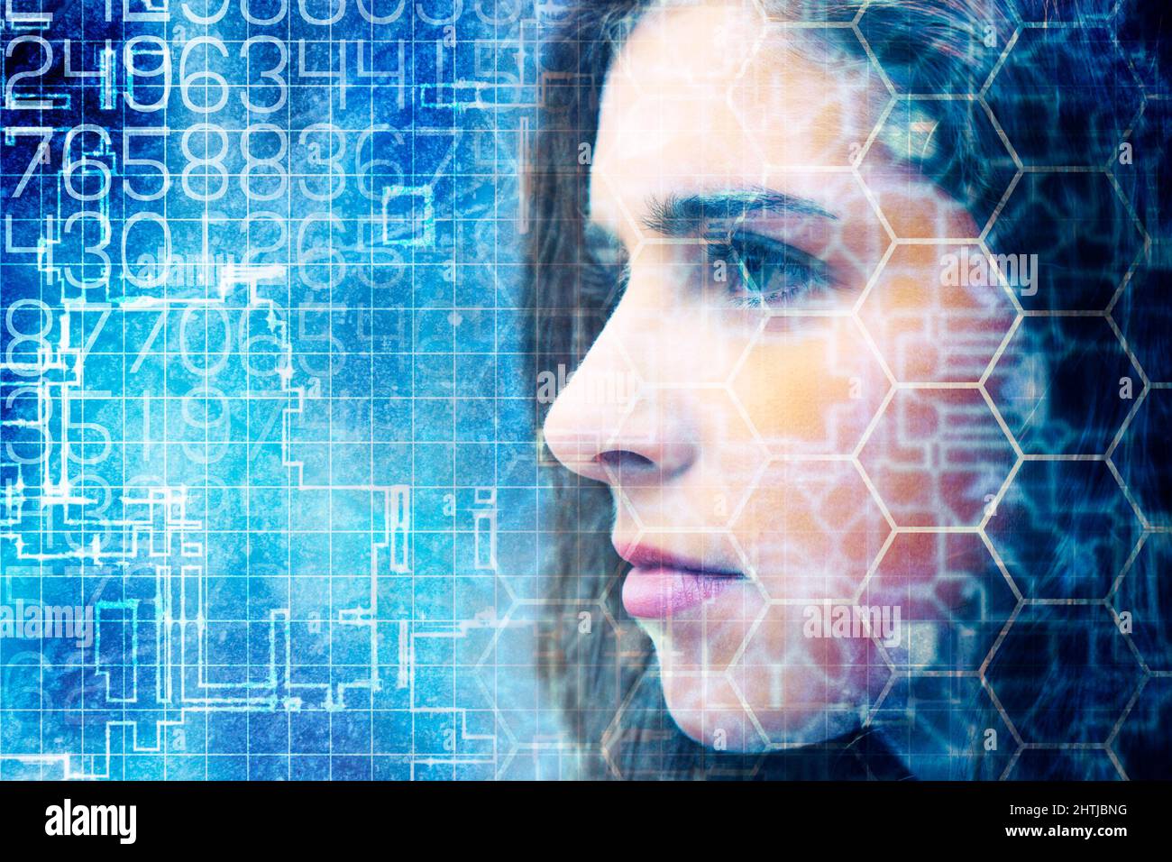 girl face and numbers background Stock Photo - Alamy