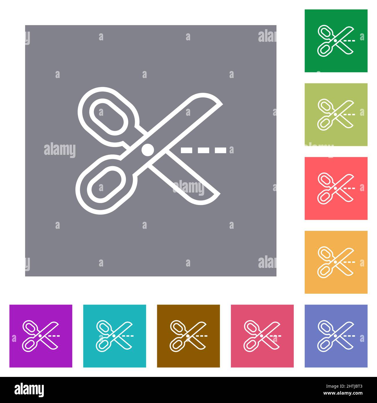 Cut with scissors outline flat icons on simple color square backgrounds ...