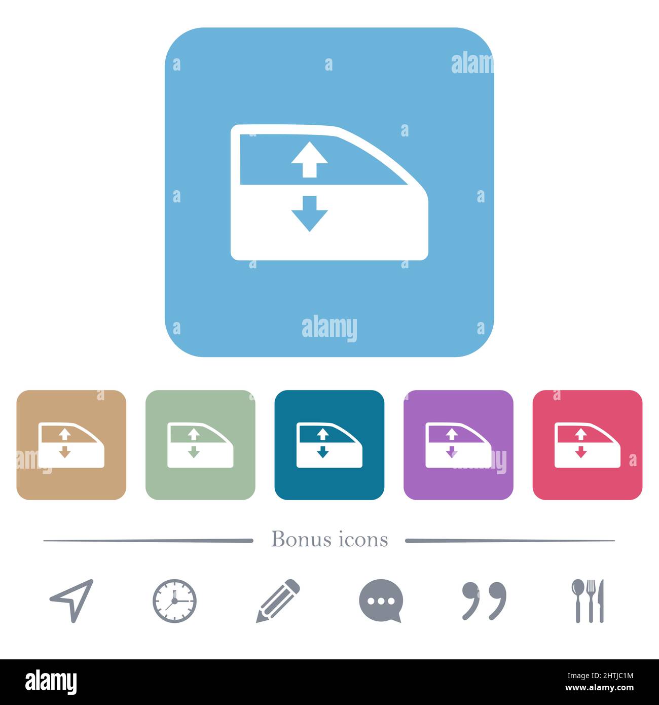 Car electric window winder white flat icons on color rounded square ...