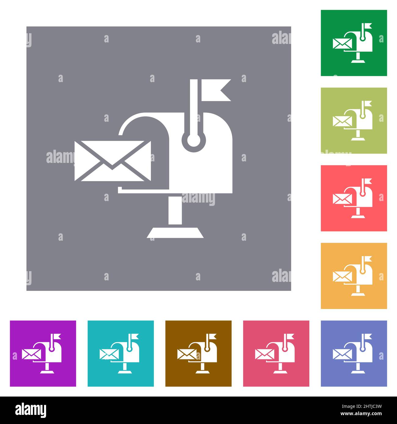 Mail received solid flat icons on simple color square backgrounds Stock ...