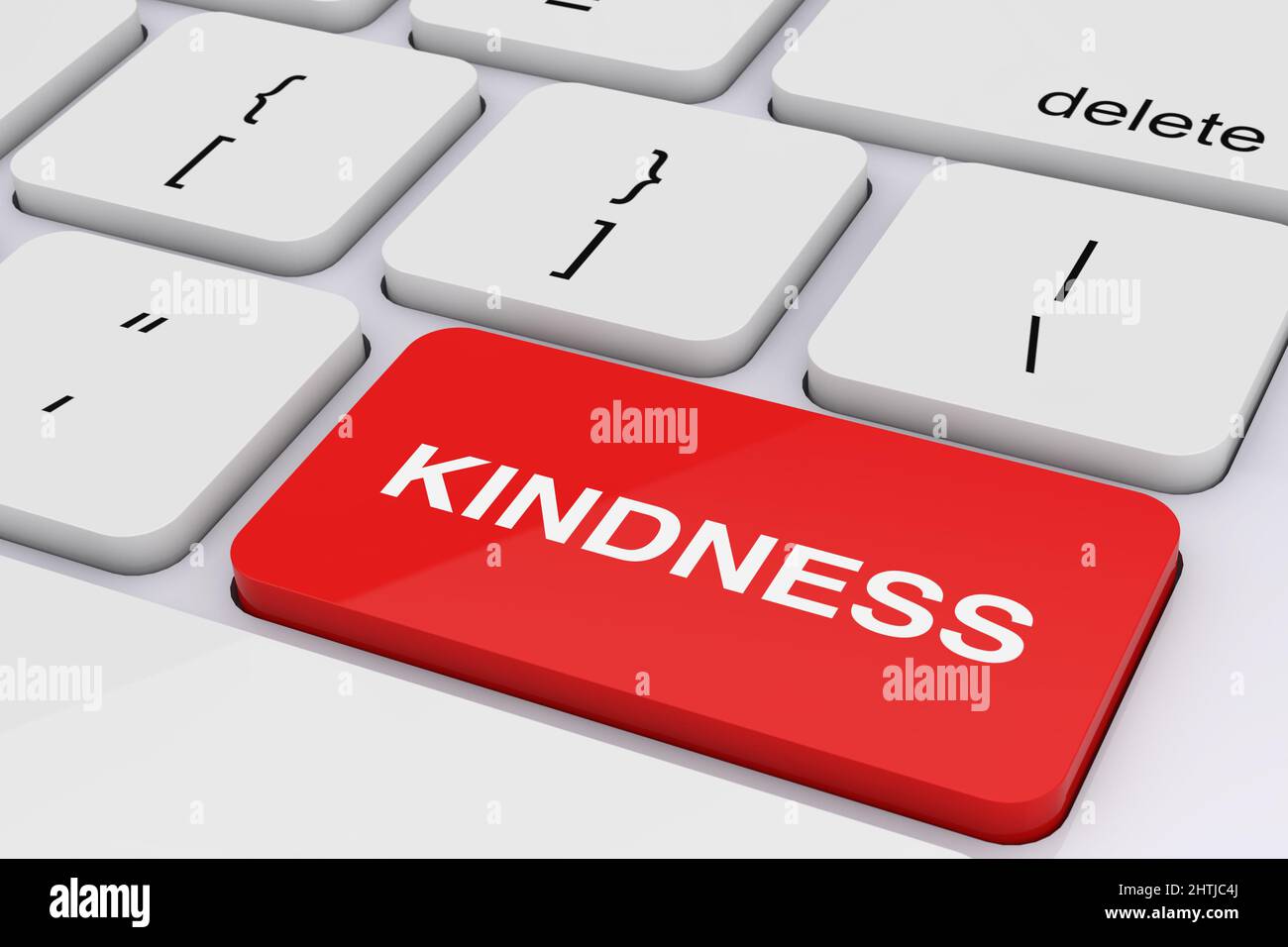 Red Kindness Key on White PC Keyboard extreme closeup. 3d Rendering ...