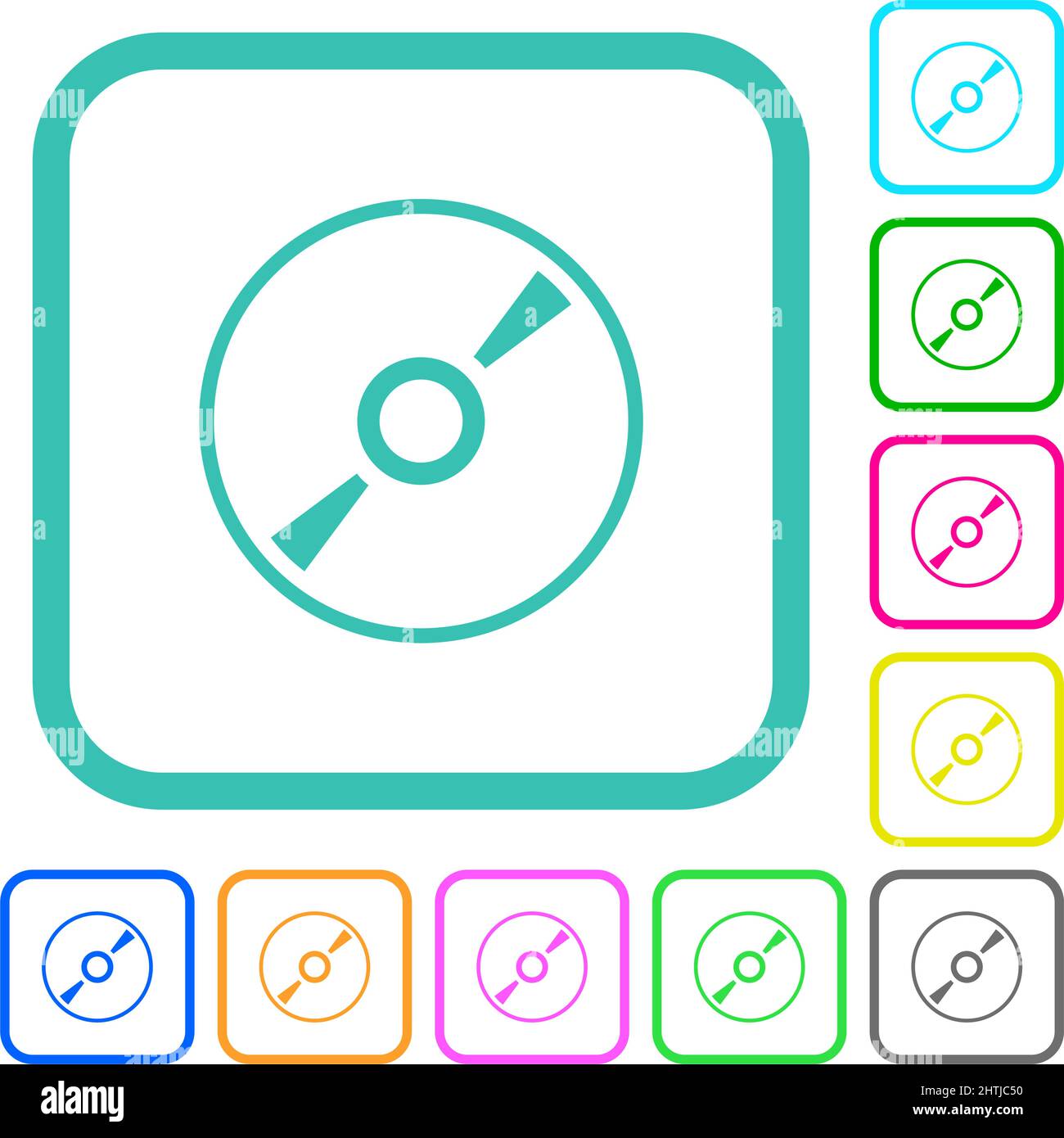DVD disk outline vivid colored flat icons in curved borders on white ...