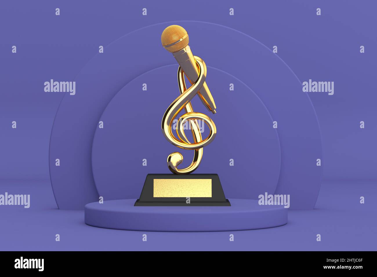Golden Music Treble Clef with Microphone Award Trophy over Violet Very ...