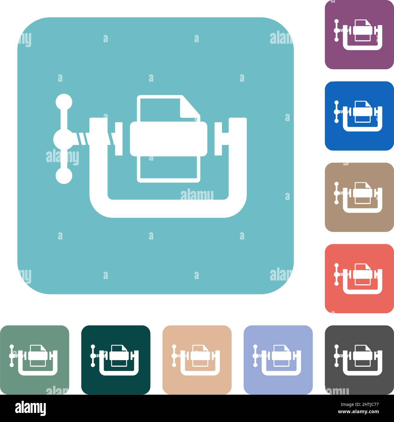 File compression solid white flat icons on color rounded square ...