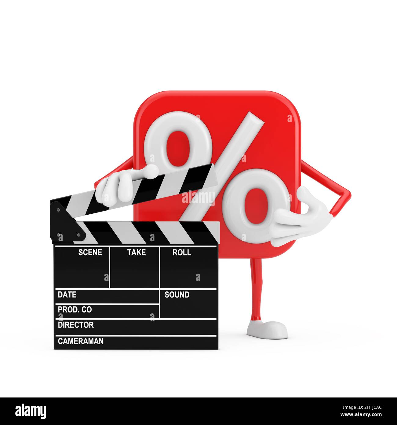 Sale or Discount Percent Sign Person Character Mascot with Movie ...