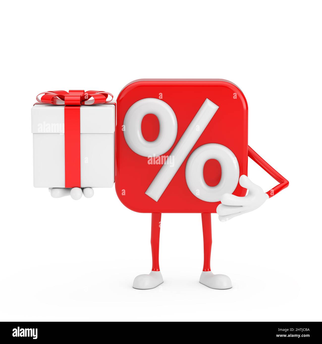 Sale or Discount Percent Sign Person Character Mascot with Gift Box and ...