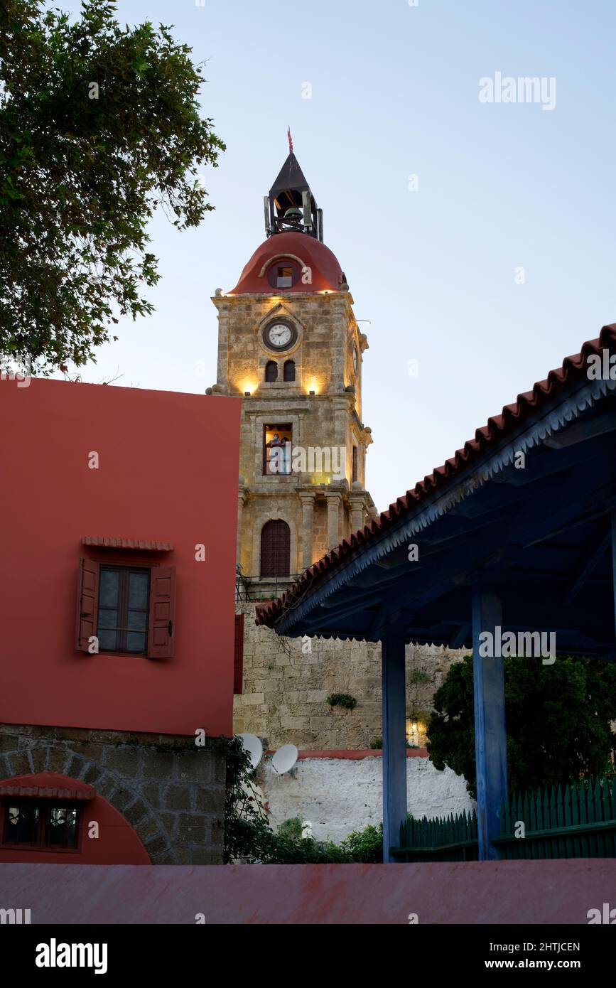 Medieval clock tower, Old town, Rhodes, Dodecanese, Twelve Islands ...
