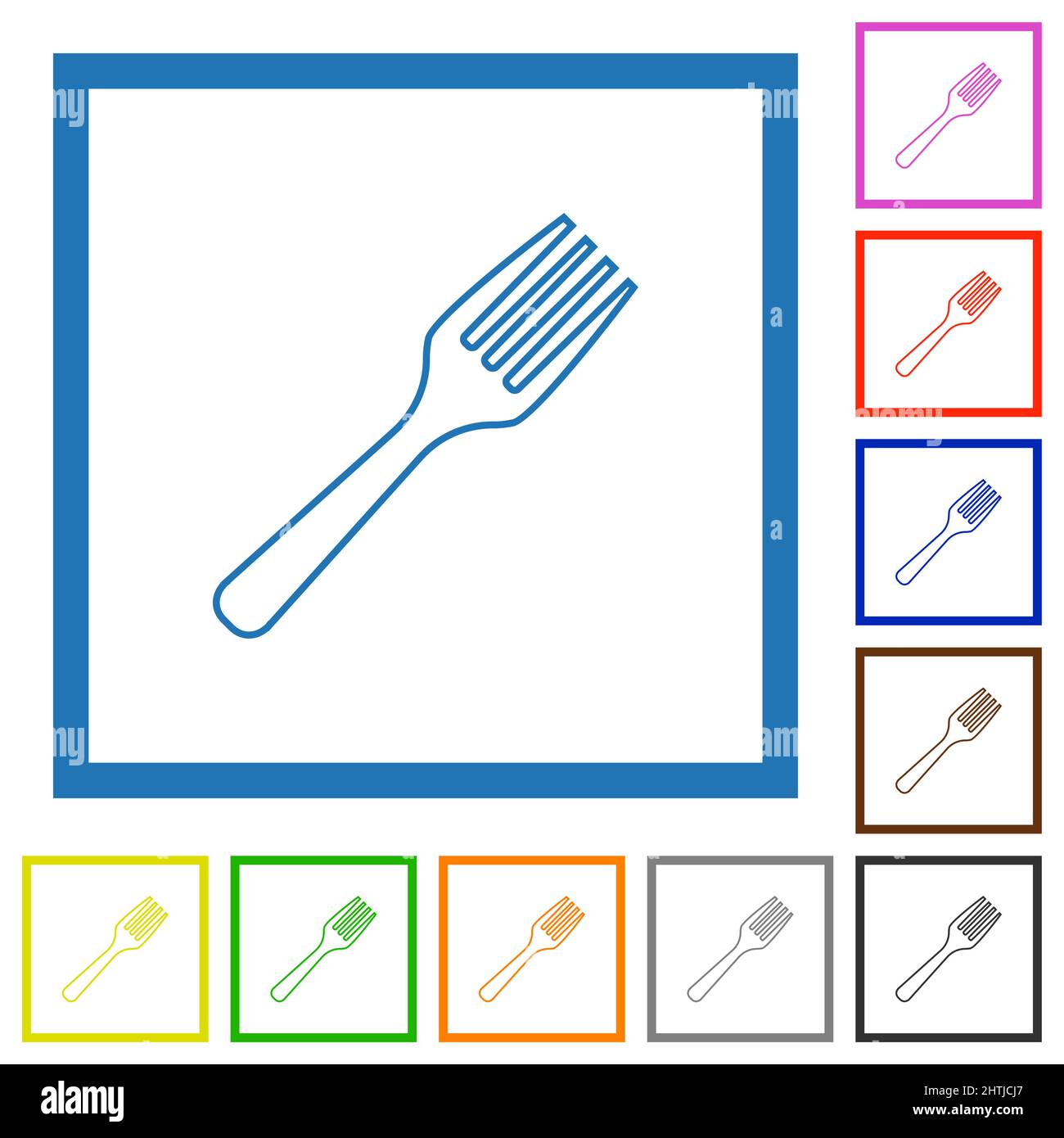 Single fork outline flat color icons in square frames on white ...