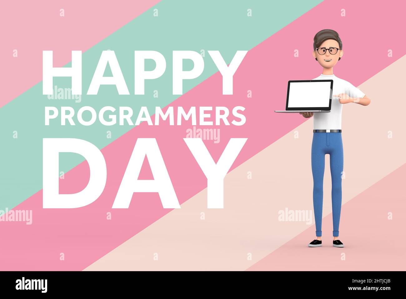 Happy Programmers Day Concept. Cartoon Programmer Person with Laptop ... Happy Programmers Day Concept. Cartoon Programmer Person with Laptop ...