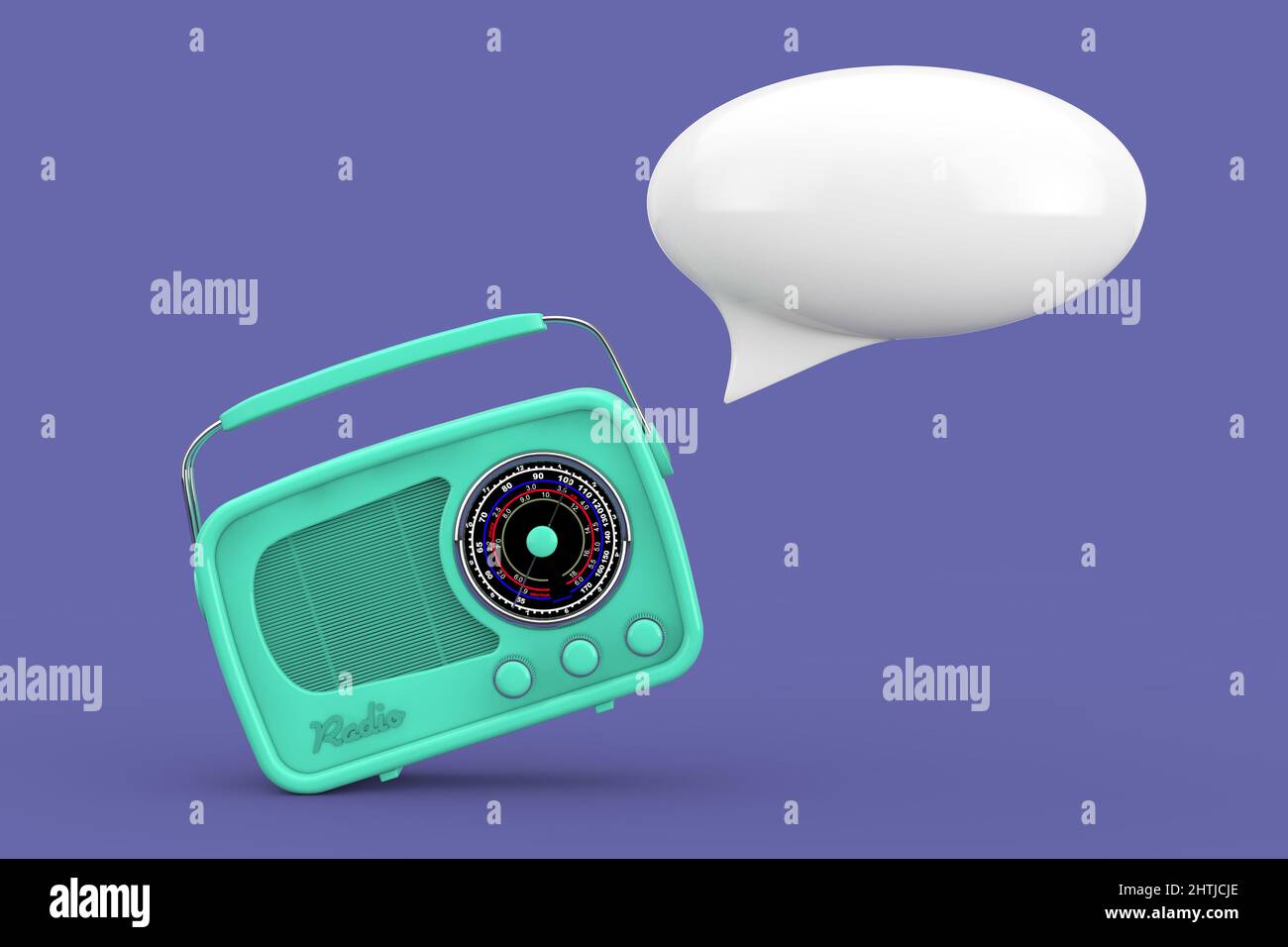 Green Vintage Radio with White Speech Bubble with Blank Space for Yours ...
