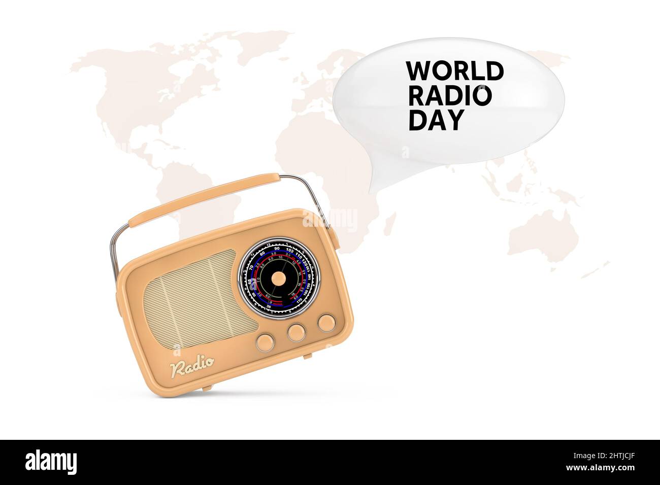 Yellow Vintage Radio with World Map, White Speech Bubble and World ...