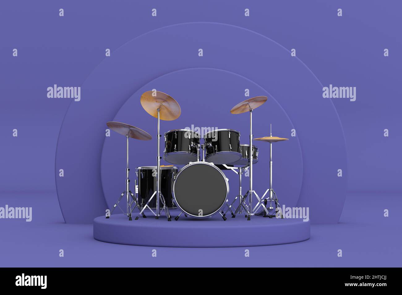 Black Professional Rock Drum Kit over Violet Very Peri Cylinders ...