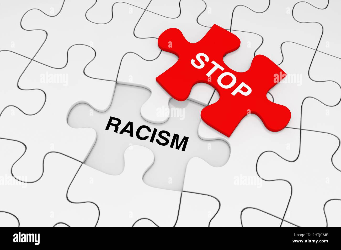 One Piece of Red Jigsaw Puzzle over Plain of White Puzzle with Stop ...