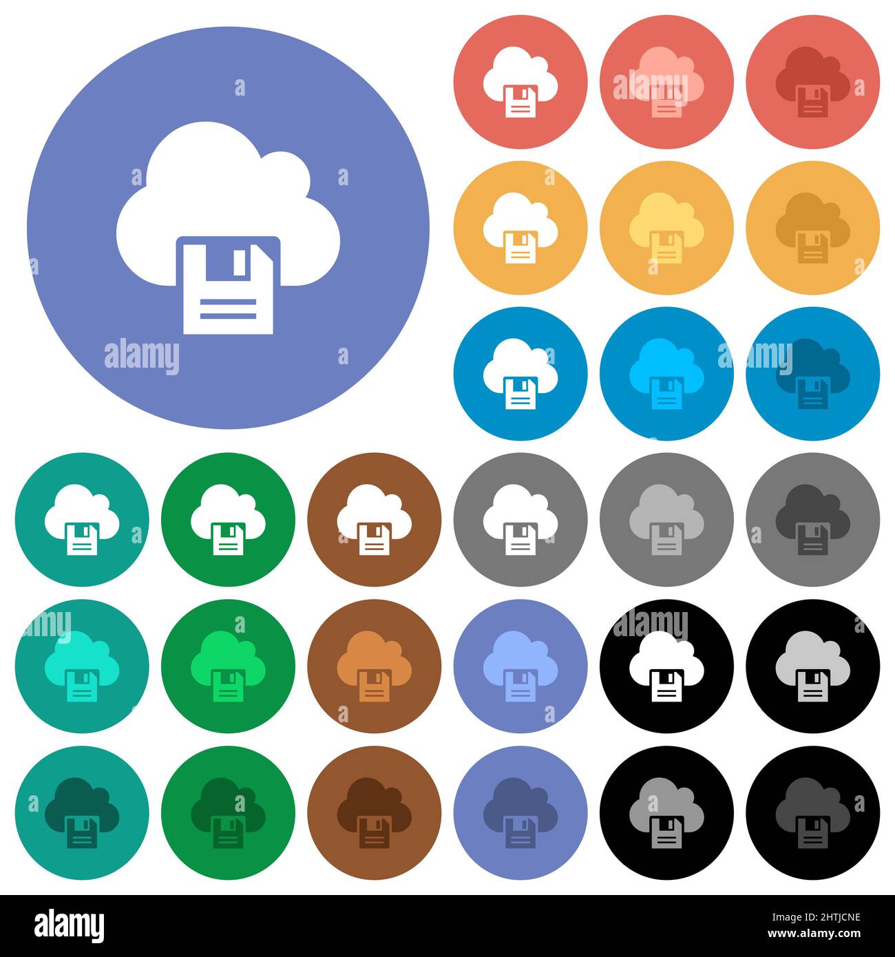 Cloud storage multi colored flat icons on round backgrounds. Included ...