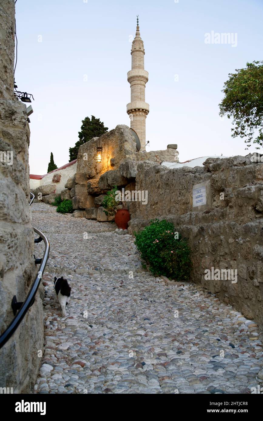 Minaret of the Great Mosque of Suleiman, Old town, Rhodes, Dodecanese ...