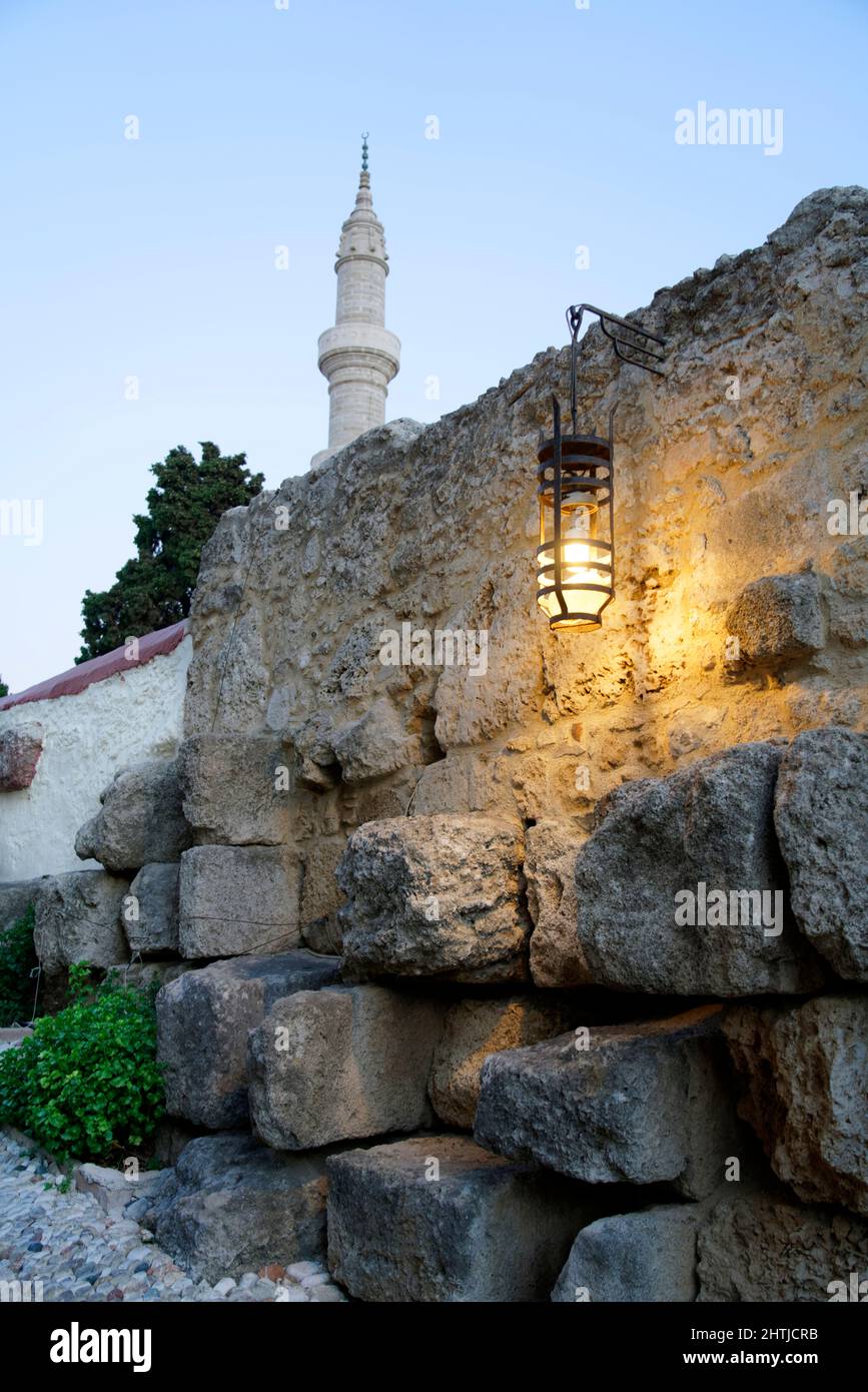 Minaret of the Great Mosque of Suleiman, Old town, Rhodes, Dodecanese ...