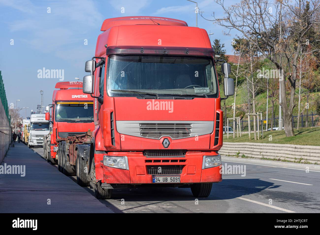 ISTANBUL, TURKEY - FEBRUARY 5, 2022: Renault Premium semi-trailer truck ...