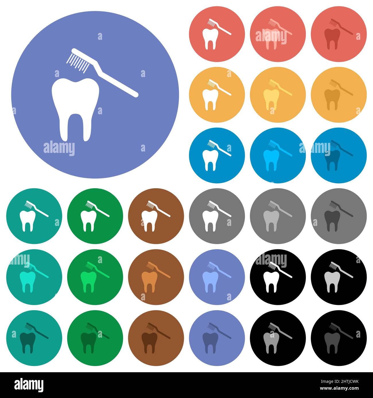 Toothbrushing multi colored flat icons on round backgrounds. Included ...
