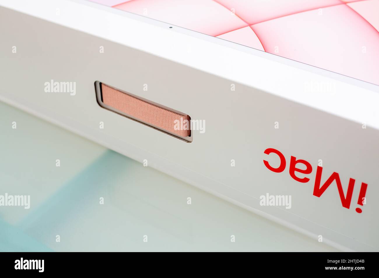 Bologna, Italy: February 14, 2022.Unboxing the new modern Apple pink ...