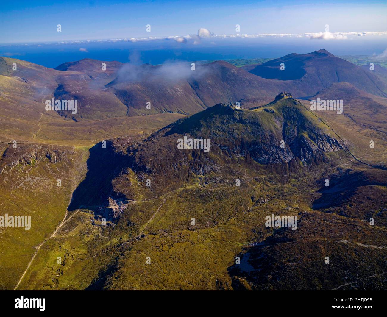 Aerial of Slieve Bearnagh, Mournes, Co. Down, Northern Ireland Stock ...