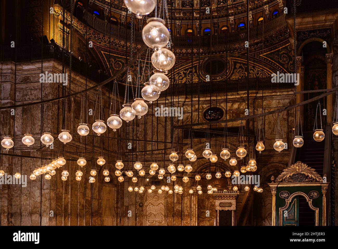 Abundance of bright glowing lamps hanging from ceiling in famous ...
