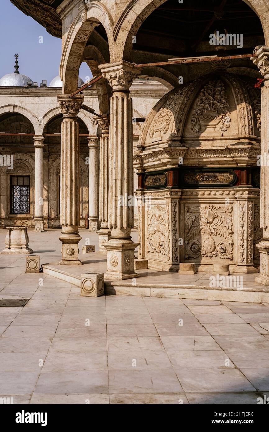 Courtyard of historic famous the great Muhammad Ali alabaster mosque ...