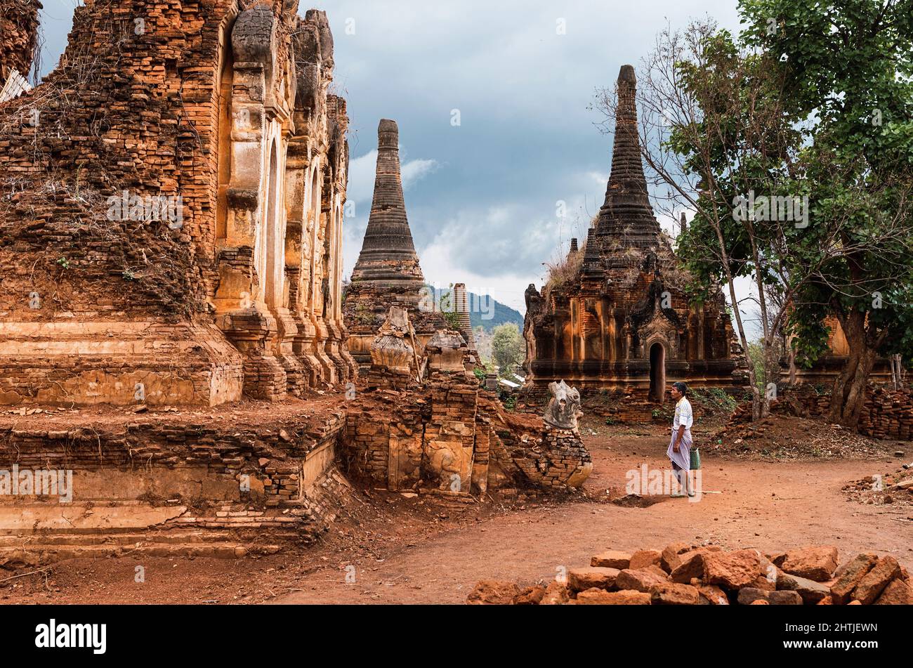 Bagan, Myanmar - 04.18.2017: Side view of Asian male wearing ...