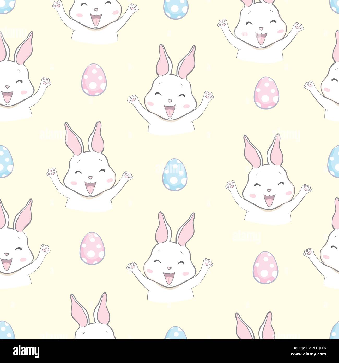 Seamless pattern with daisy garden and rabbits on pink background ...