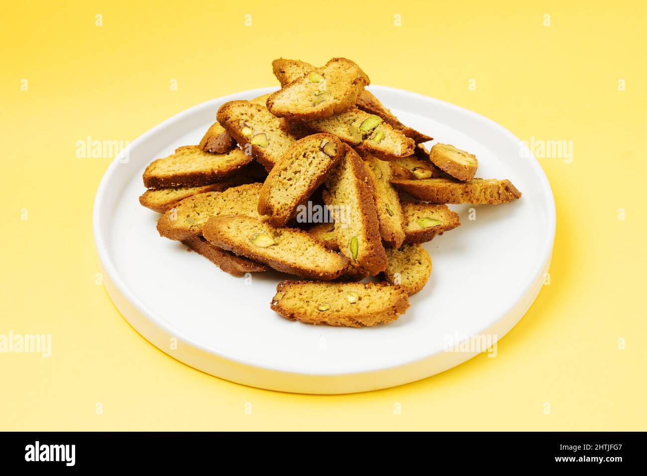 From above of traditional crunchy Italian biscotti with chopped nuts ...