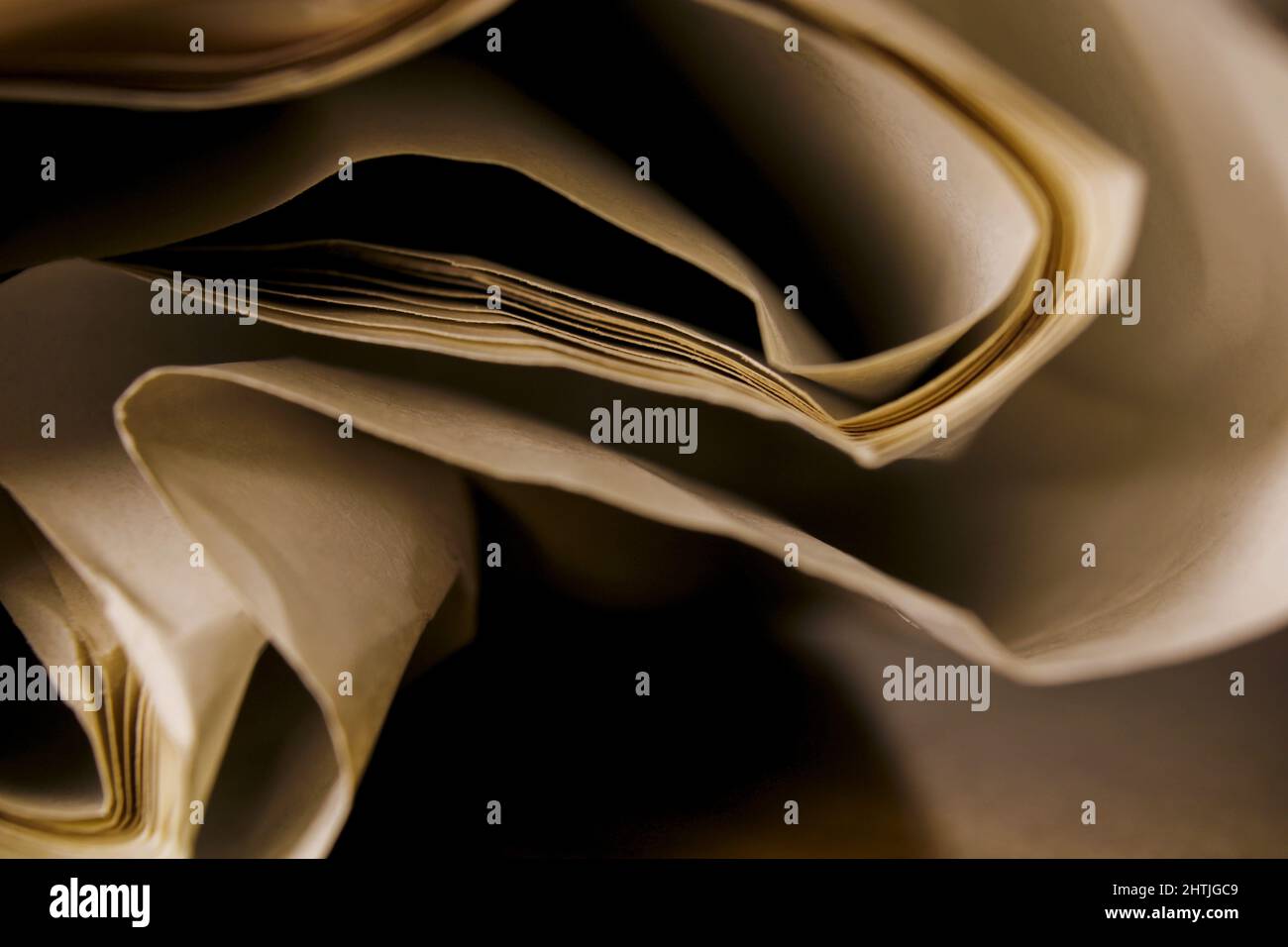 close up macro shot of details of old crumpled paper side view Stock ...