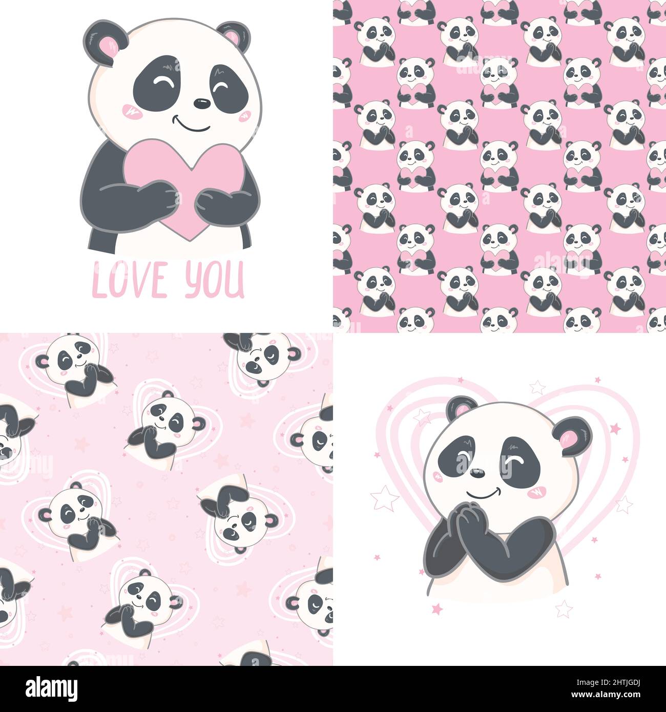 Seamless pattern Panda and heart vector illustration design greeting ...