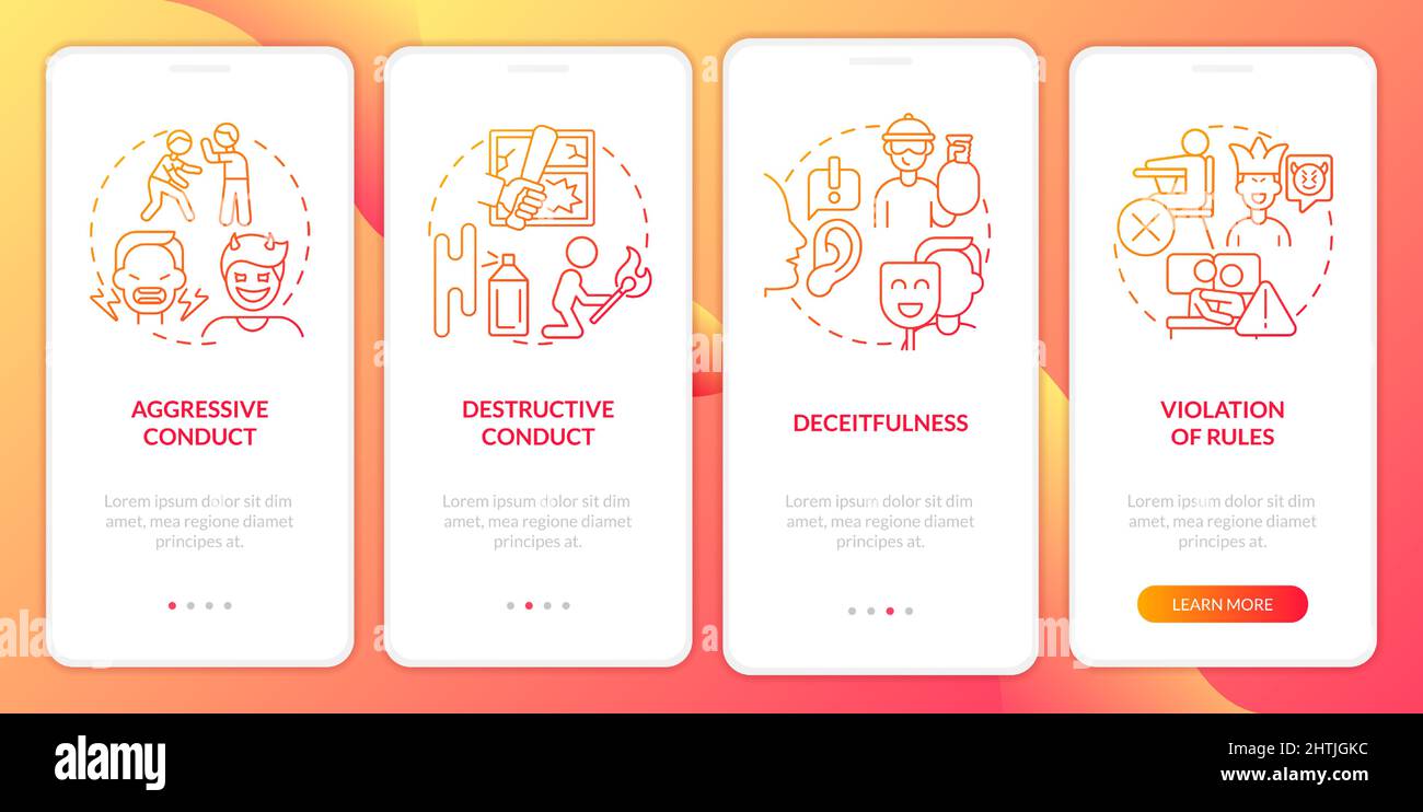 Conduct disorder groups red gradient onboarding mobile app screen Stock ...