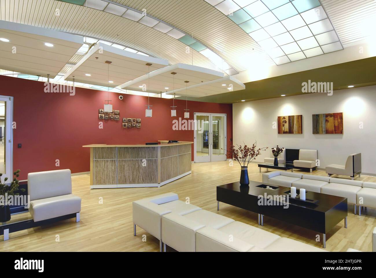 Lobby area of a modern corporate building in classic color combo Stock ...