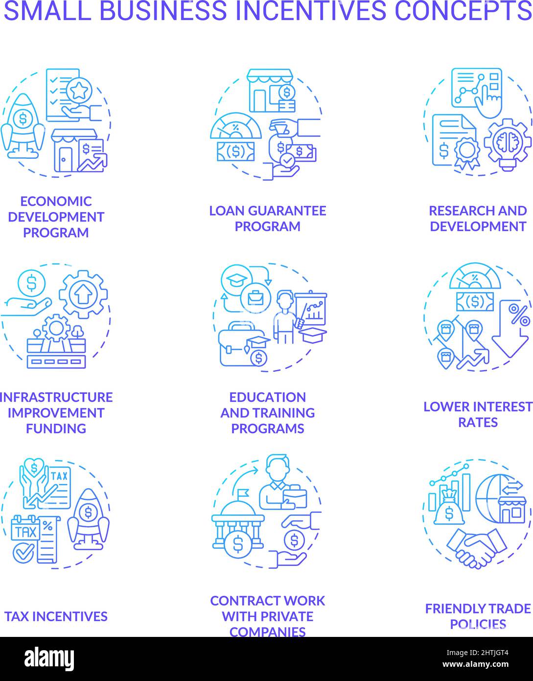 Small business incentives blue gradient concept icons set Stock Vector ...