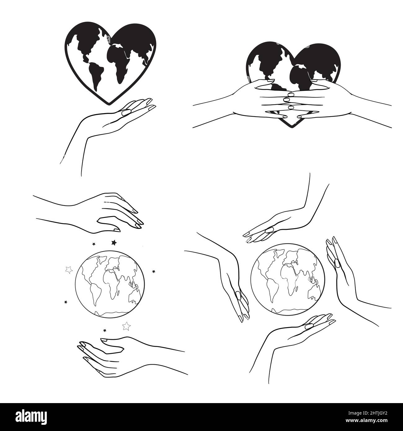 Ecology line art icon set, nature and environment. Protection, planet ...