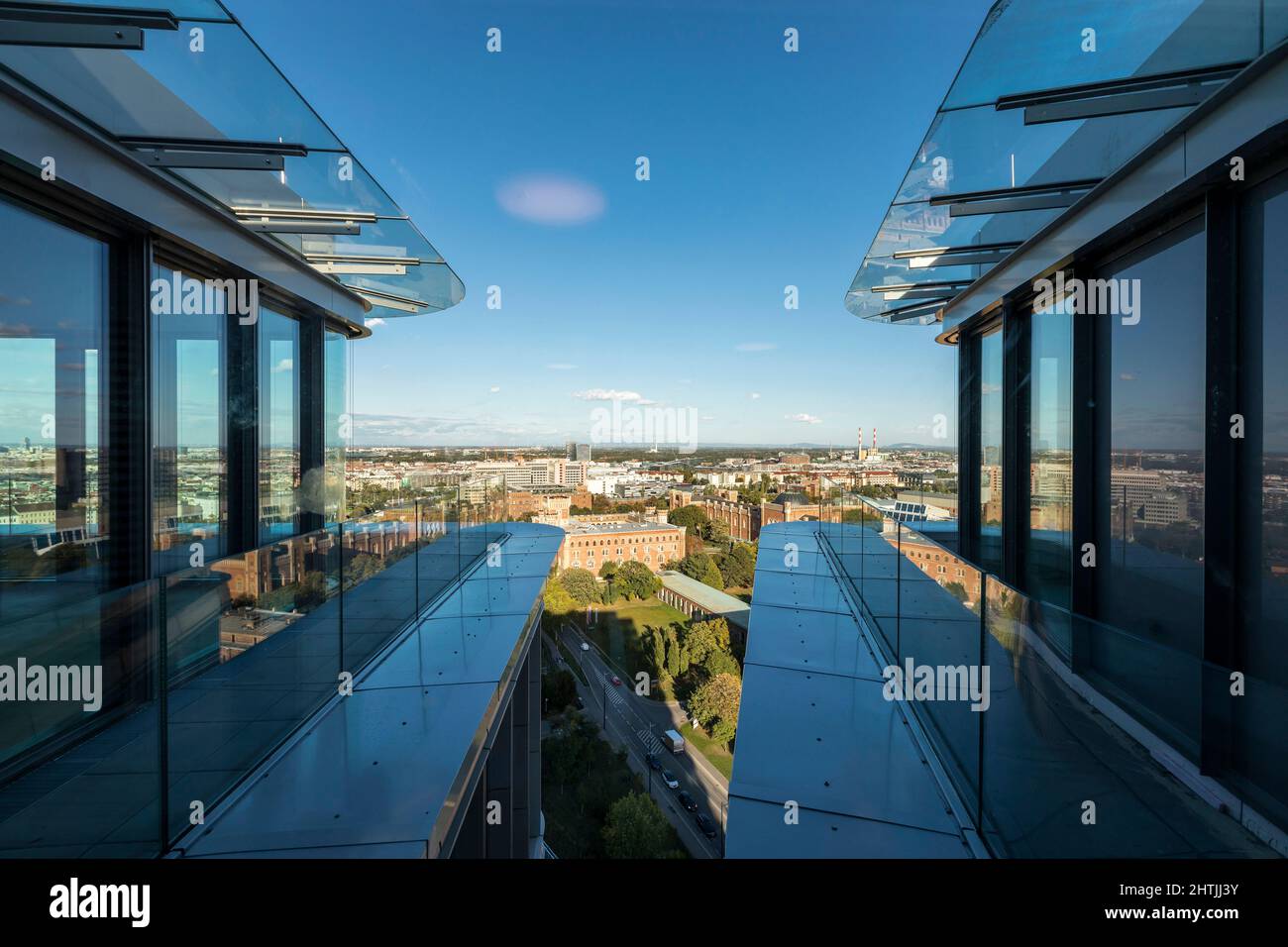 View from a high-rise window over Vienna's third district towards the ...