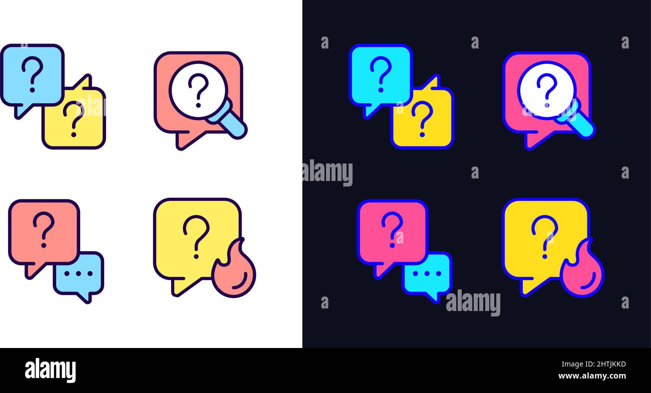 Question marks and speech bubbles light and dark theme color icons set ...