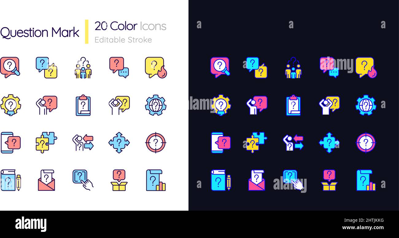 Question mark light and dark theme color icons set Stock Vector Image ...