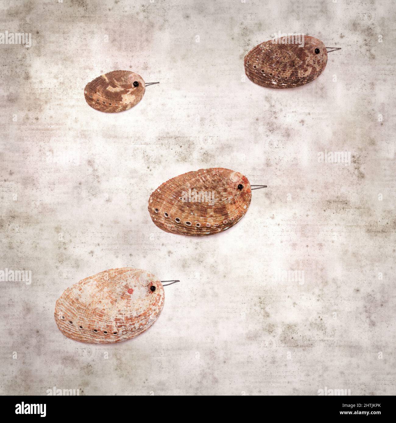 stylish textured old paper background with funny little birds made of a ...