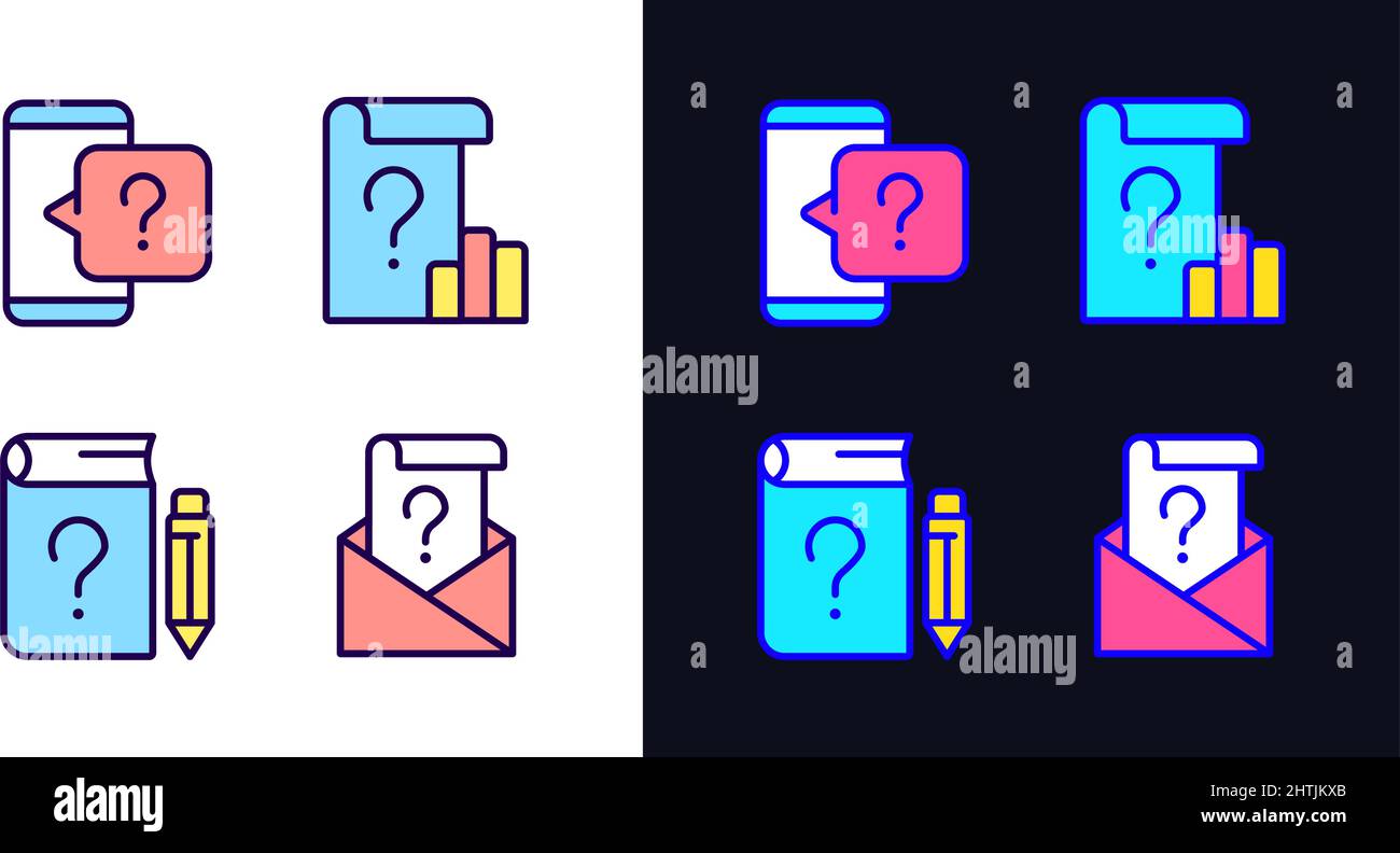 Questions in business and education light and dark theme color icons ...