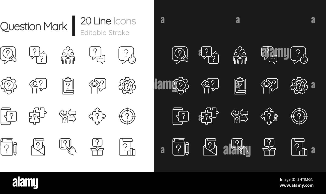 Question mark linear icons set for dark, light mode Stock Vector Image ...