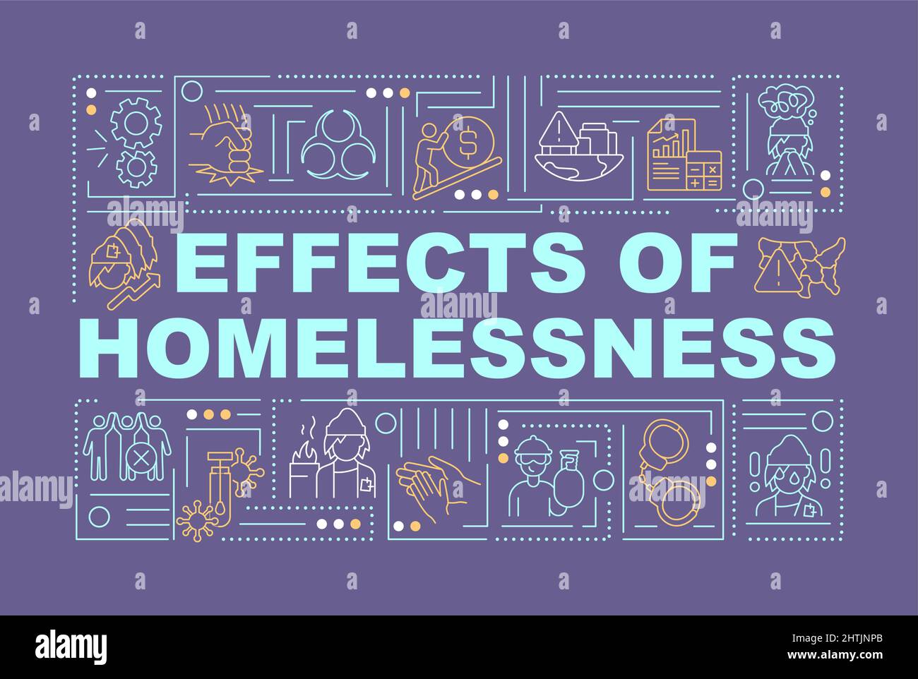 Negative effects of homelessness word concepts dark purple banner Stock ...