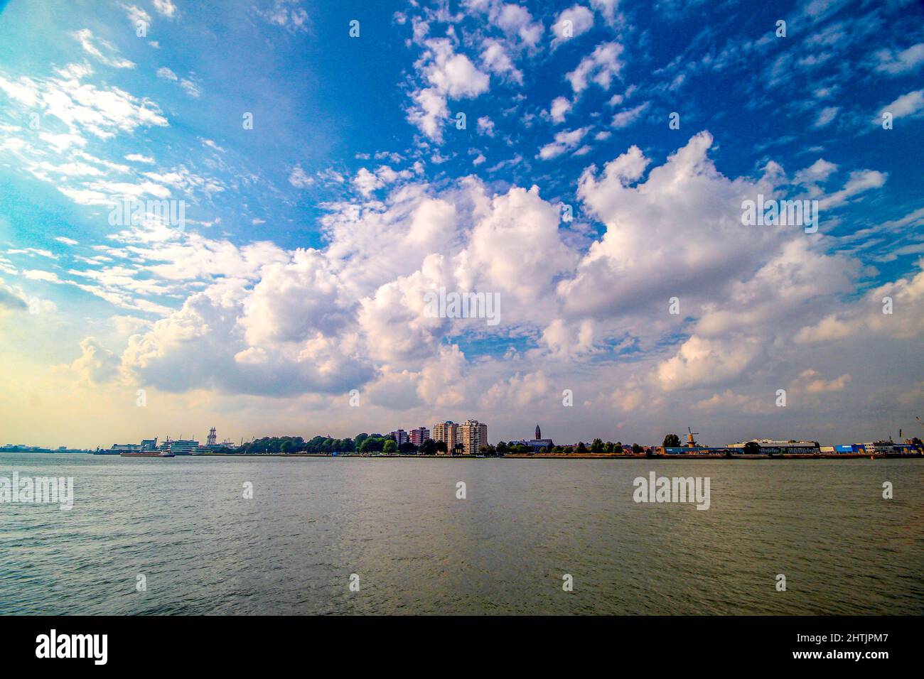 View over the Nieuwe Waterweg at the former RDM area of Heijplaat at ...