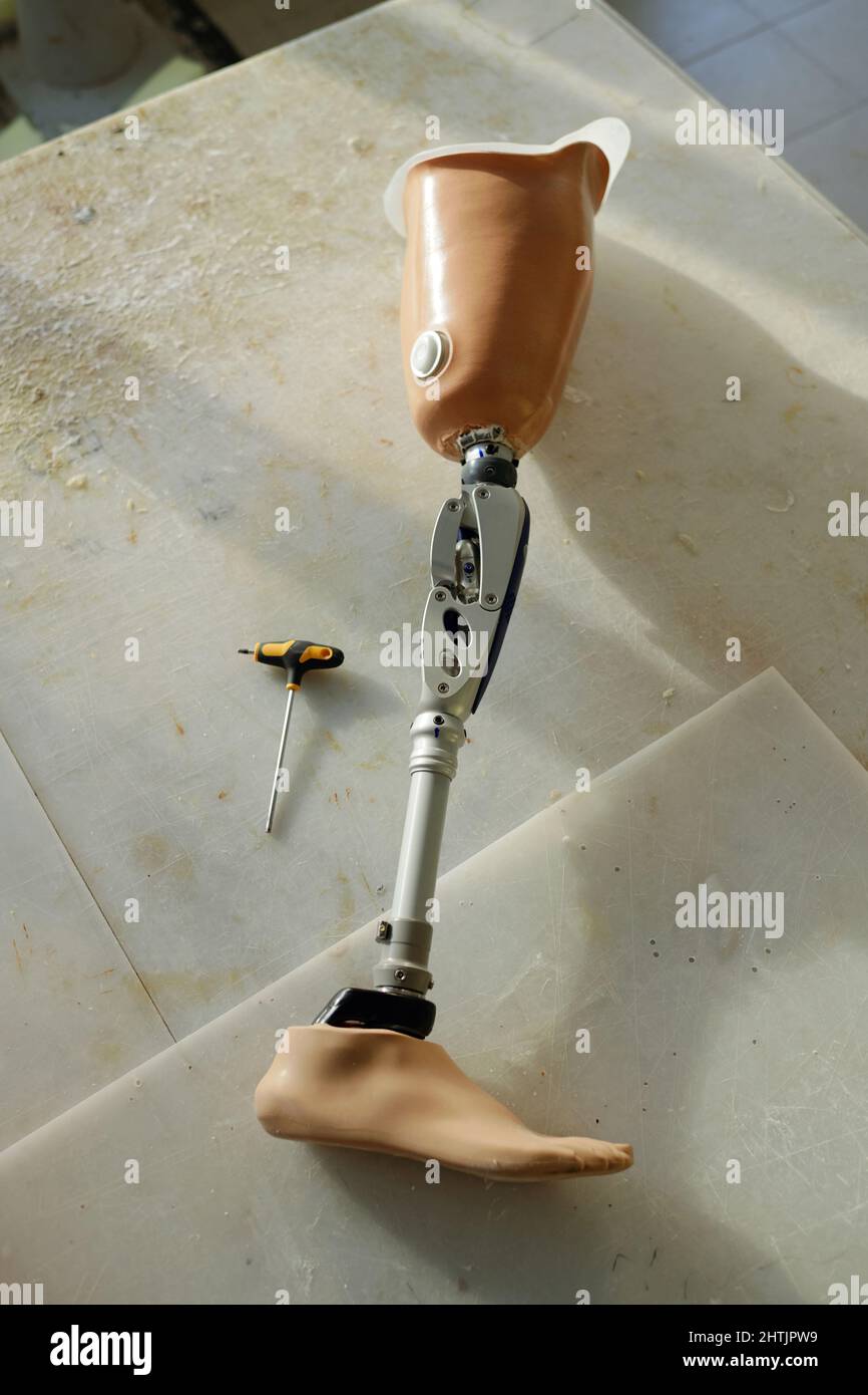 Above view of finished leg prosthesis consisting of prosthetic socket ...