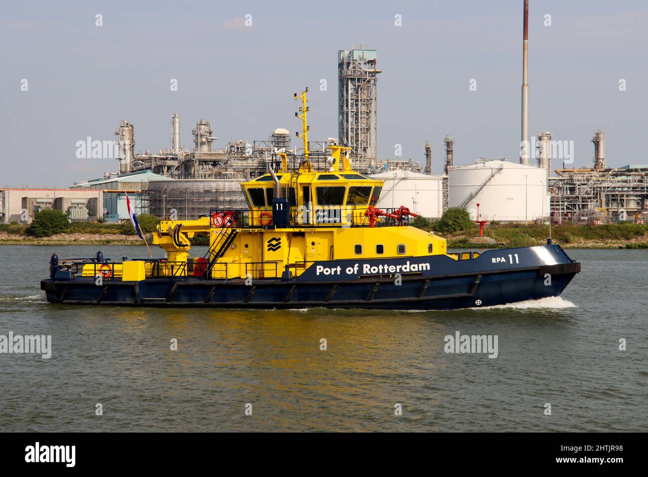 Rotterdam Port autorithy RPA11 patrol ship heading to the Botlek bridge ...