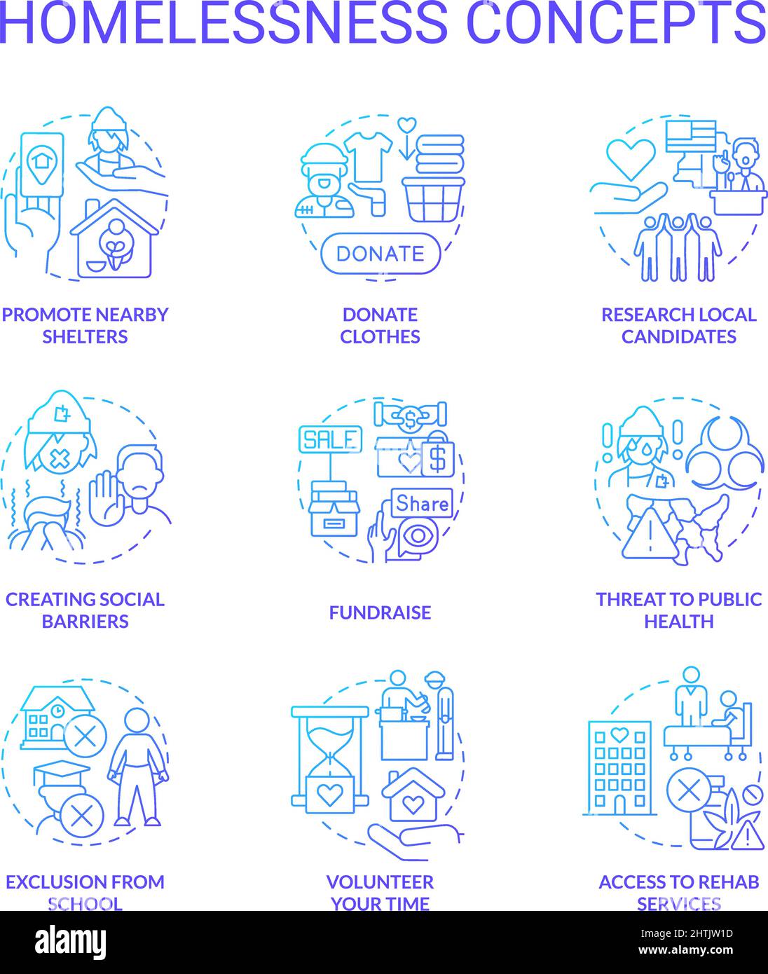 Homelessness blue gradient concept icons set Stock Vector Image & Art - Alamy