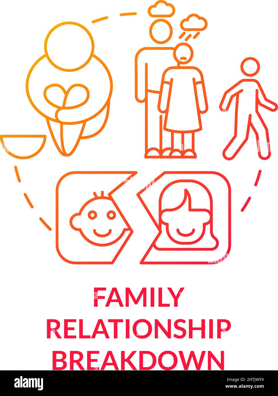 Family relationship breakdown red gradient concept icon Stock Vector ...
