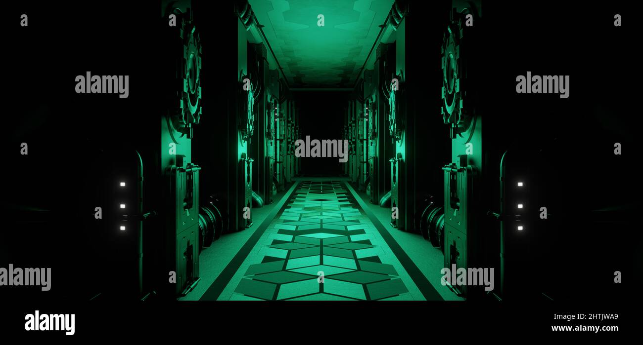 Futuristic Industrial Tunnel Corridor Warehouse Club Neon Black Colors ...