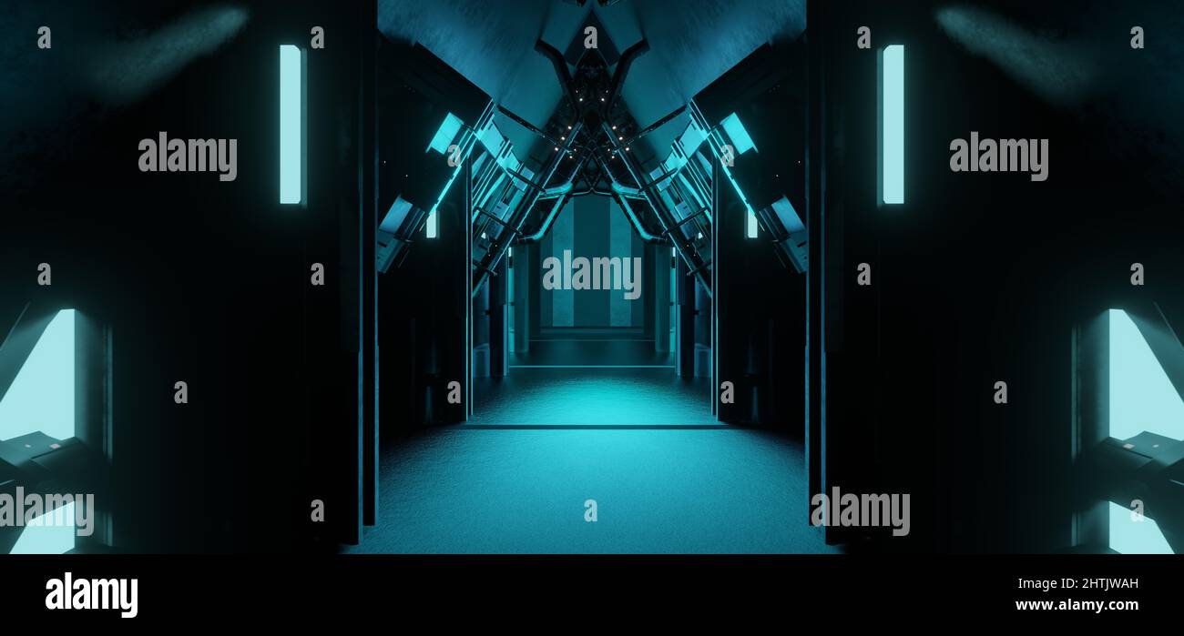 Empty Cyber Virtual Reality Futuristic Industrial Room Cutting Edge ...