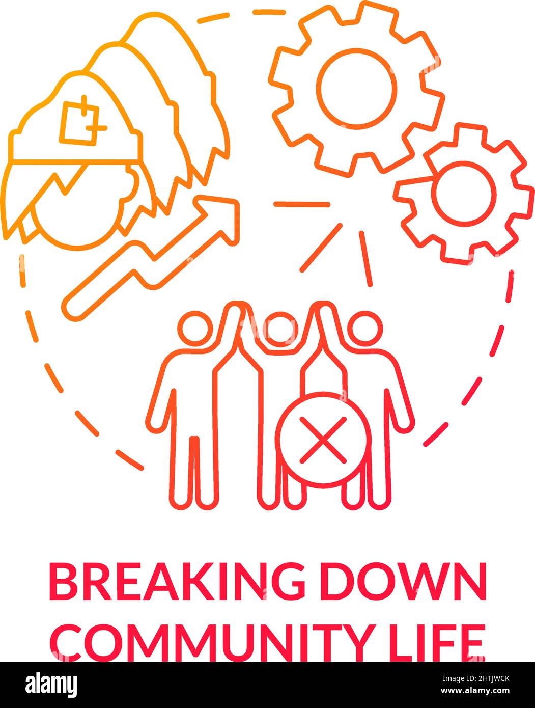 Breaking down community life red gradient concept icon Stock Vector ...